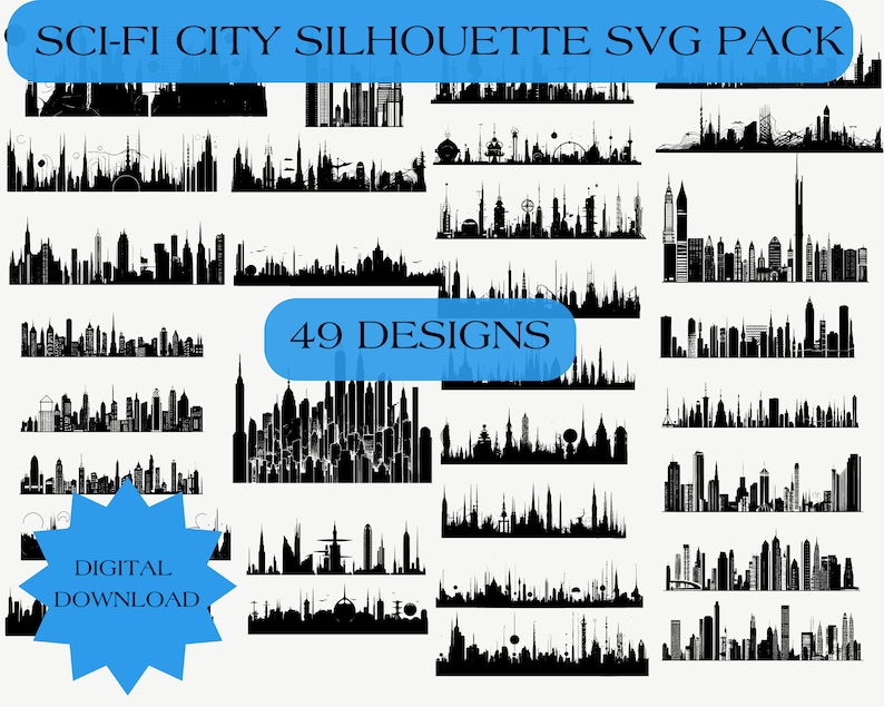 Sci-fi City Skyline SVG, Skylines Svg, City Skyline Svg, Sci-fi City ...