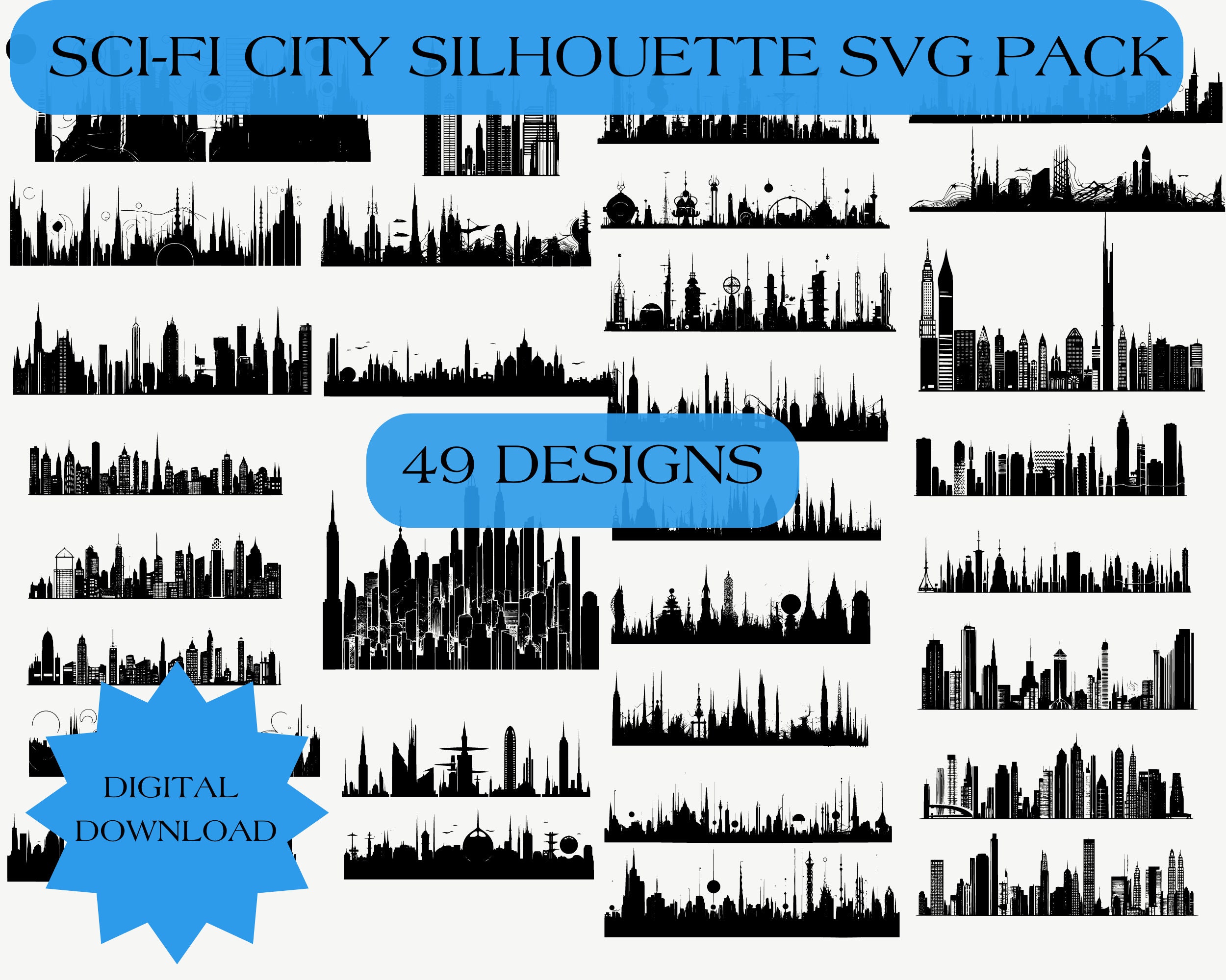 Sci-fi City Skyline SVG, Skylines Svg, City Skyline Svg, Sci-fi City ...