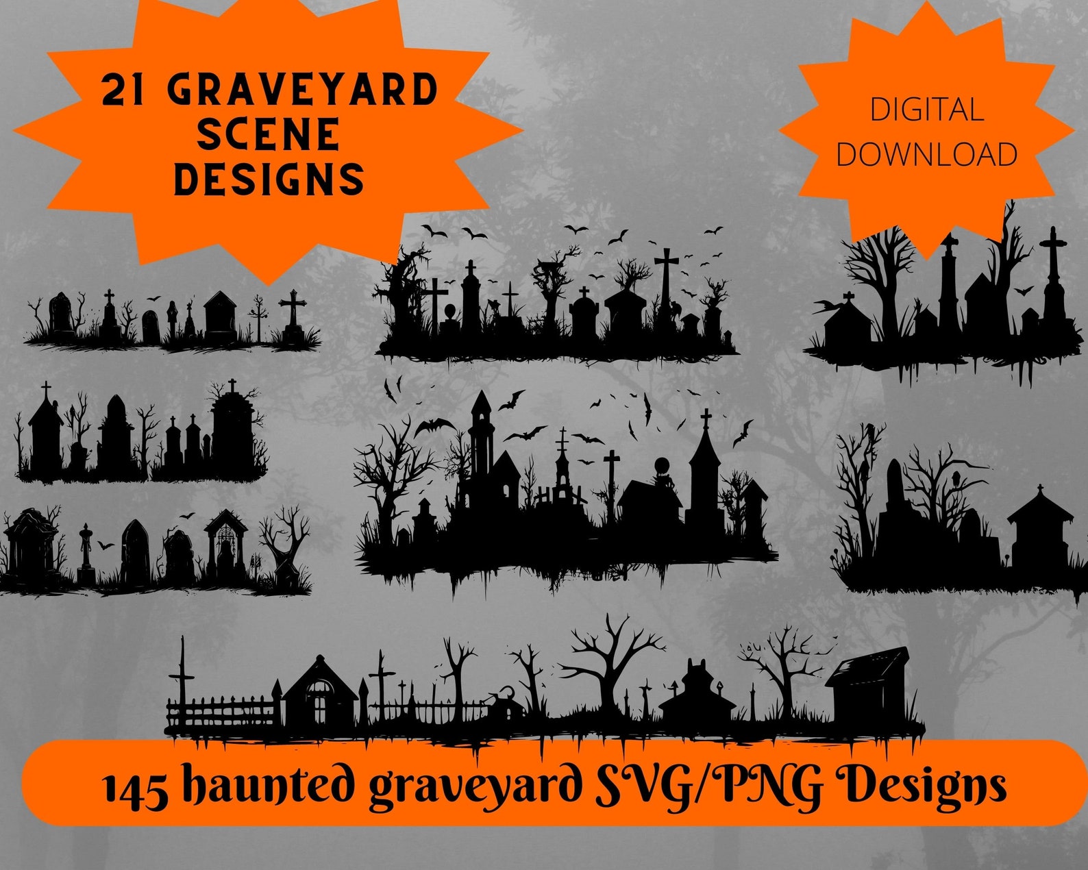 Haunted Graveyard SVG/PNG Bundle. Halloween Svg,haunted Tombstone ...