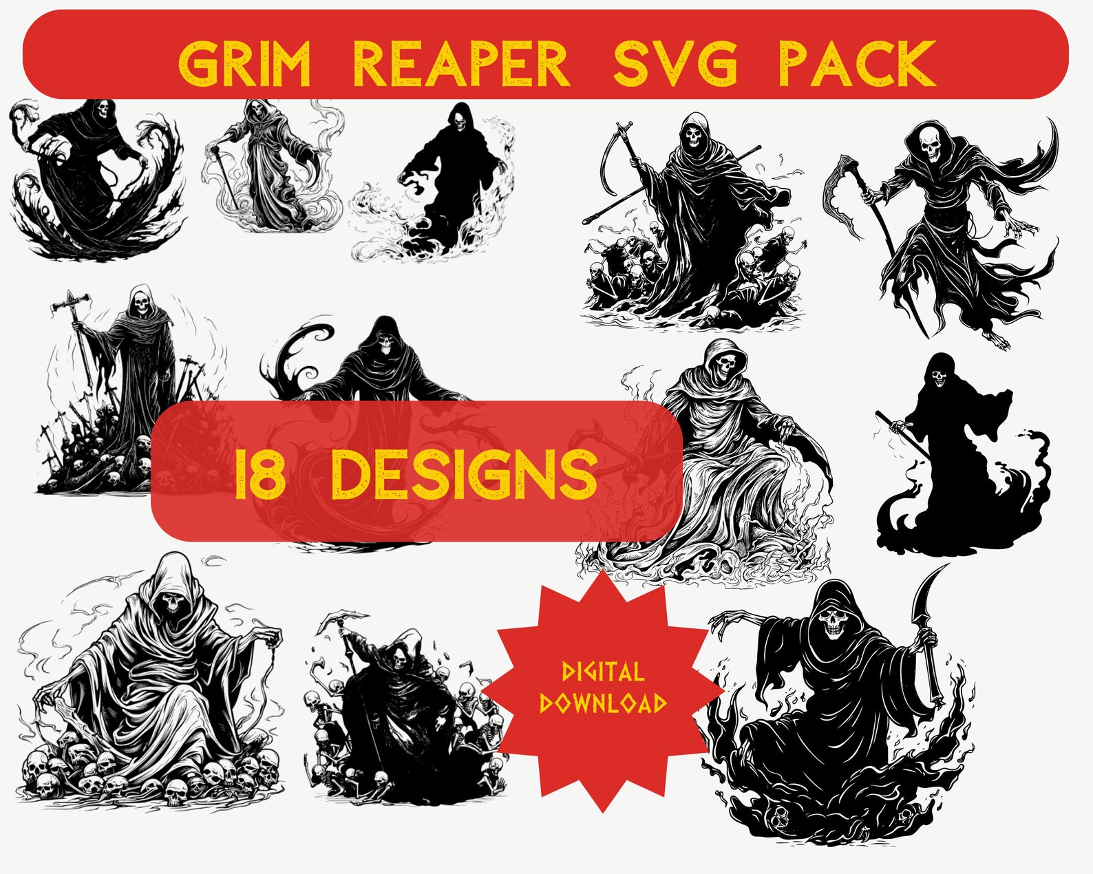 Grim Reaper Svg, Angels of Death Svg Bundle, Ghoul Svg, Death Svg, Grim ...