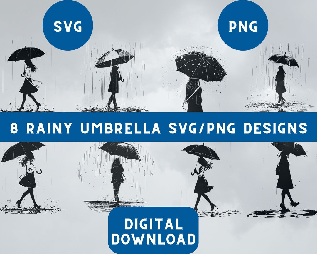 Rainy Svg. Umbrella Svg, Person in Rain Silhouette Svg, Rainy Day ...