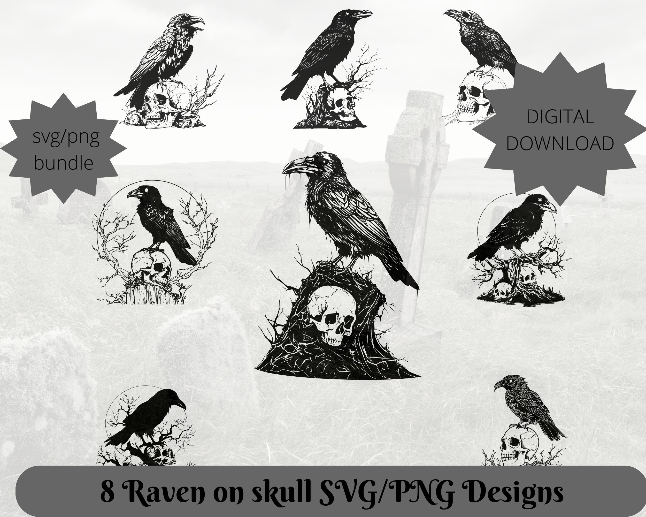 Raven Svg, Crow Svg, Crow Silhouette, Raven on Skull, Bird Svg, Crow ...