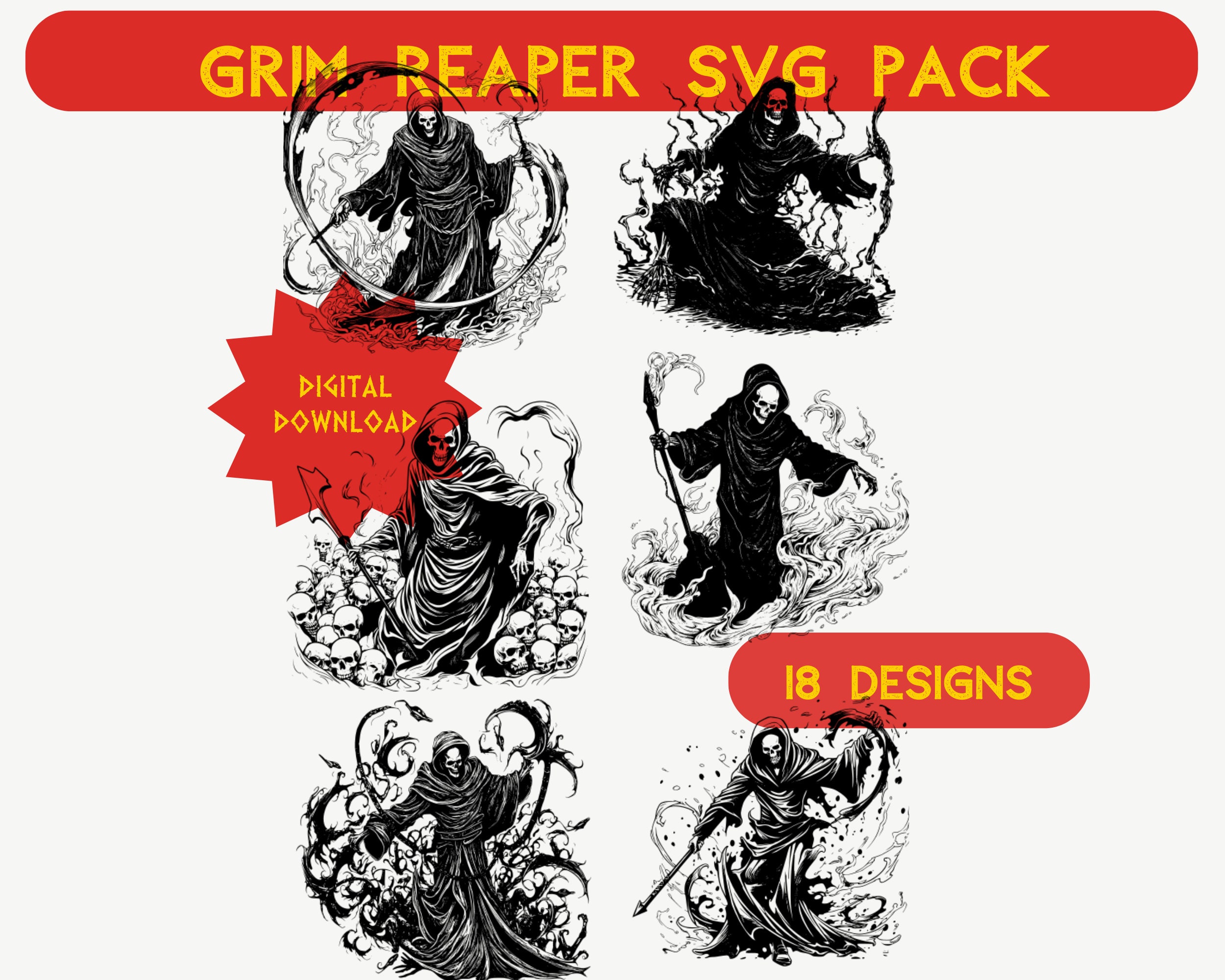 Grim Reaper Svg, Angels of Death Svg Bundle, Ghoul Svg, Death Svg, Grim ...