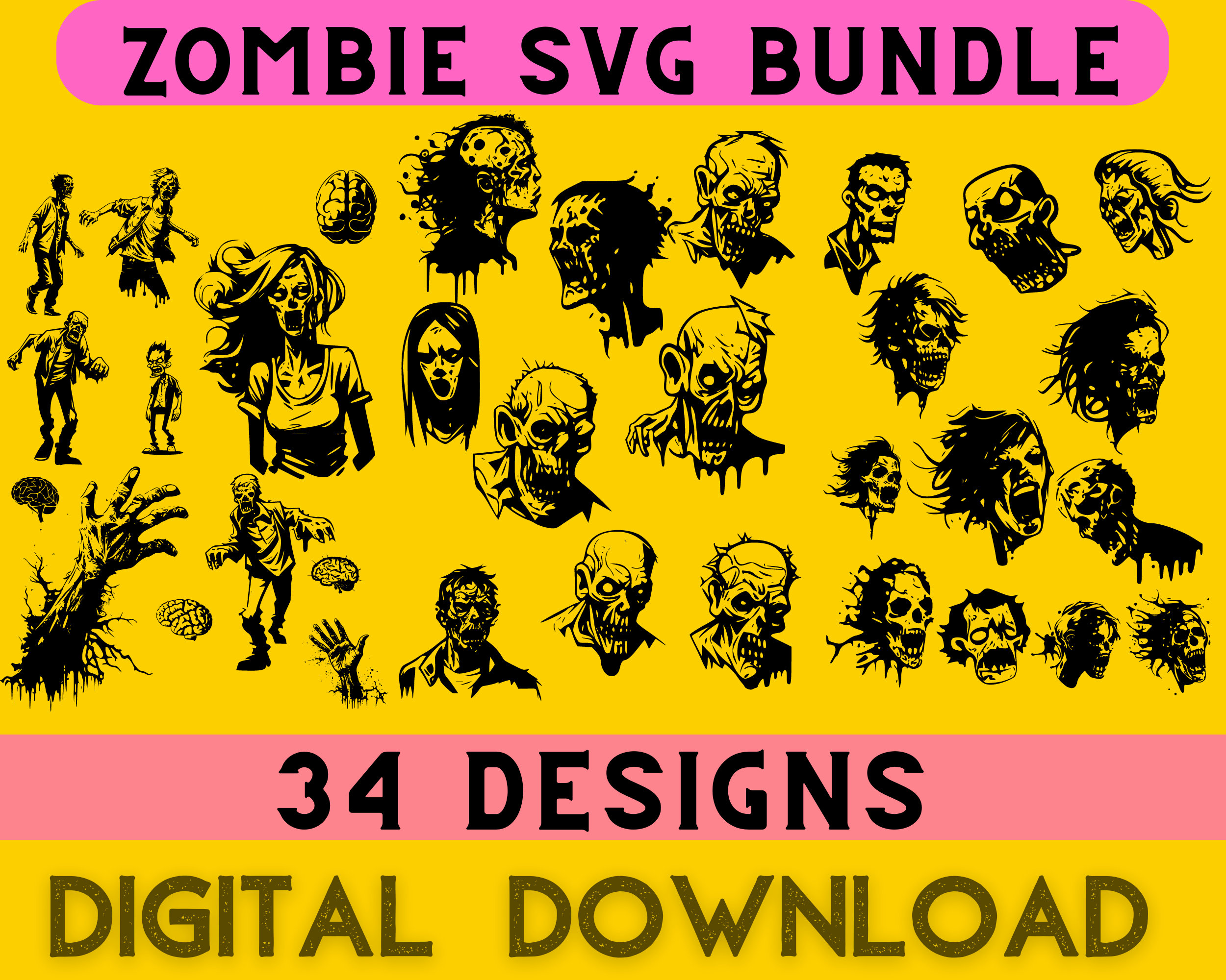 Zombie SVG, Zombie Bundle, Zombie Clipart, Zombie Silhouette, Halloween ...