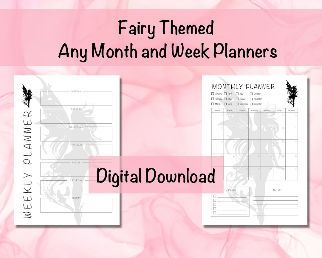 Fairy Planner , Any Month and Week Planners, Monthly Planner, Weekly ...