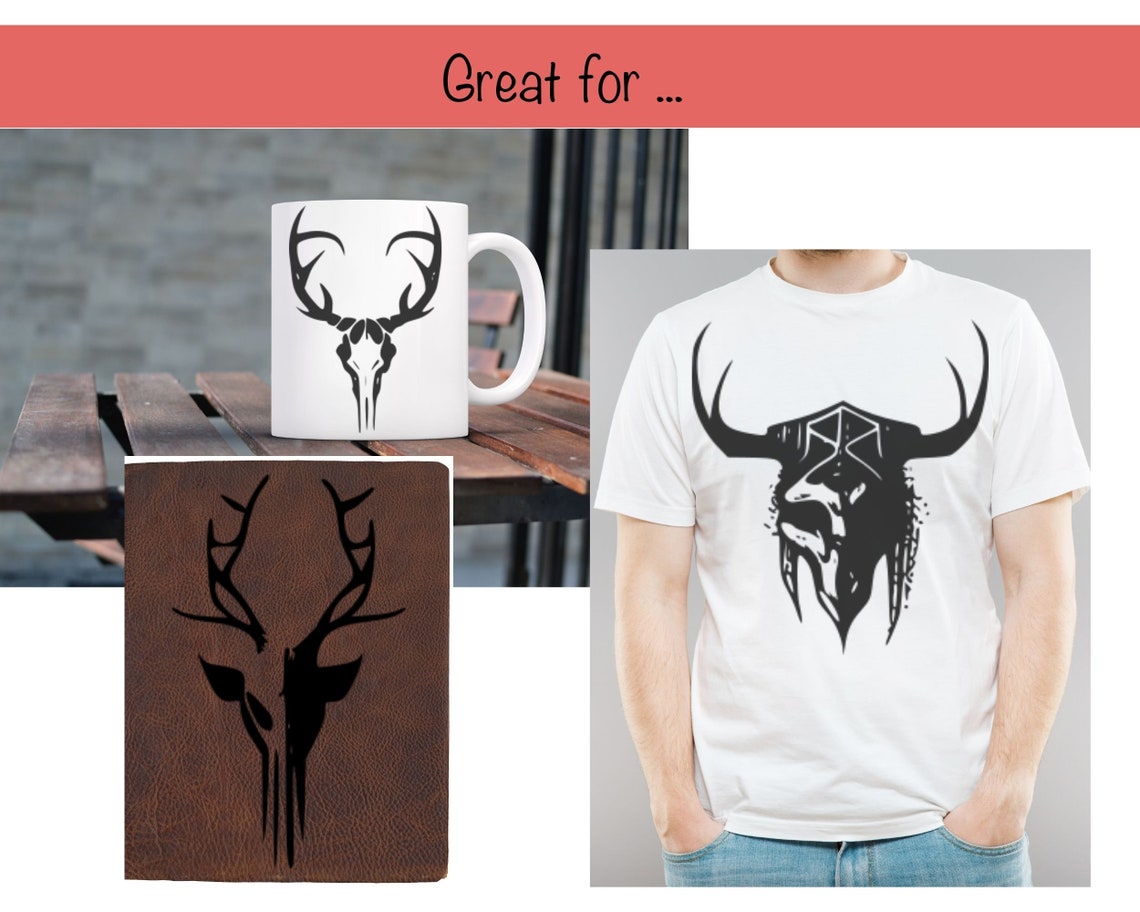 Viking Deer Skull SVG/PNG Decal Bundle, Animal Skull Clipart, Deer ...