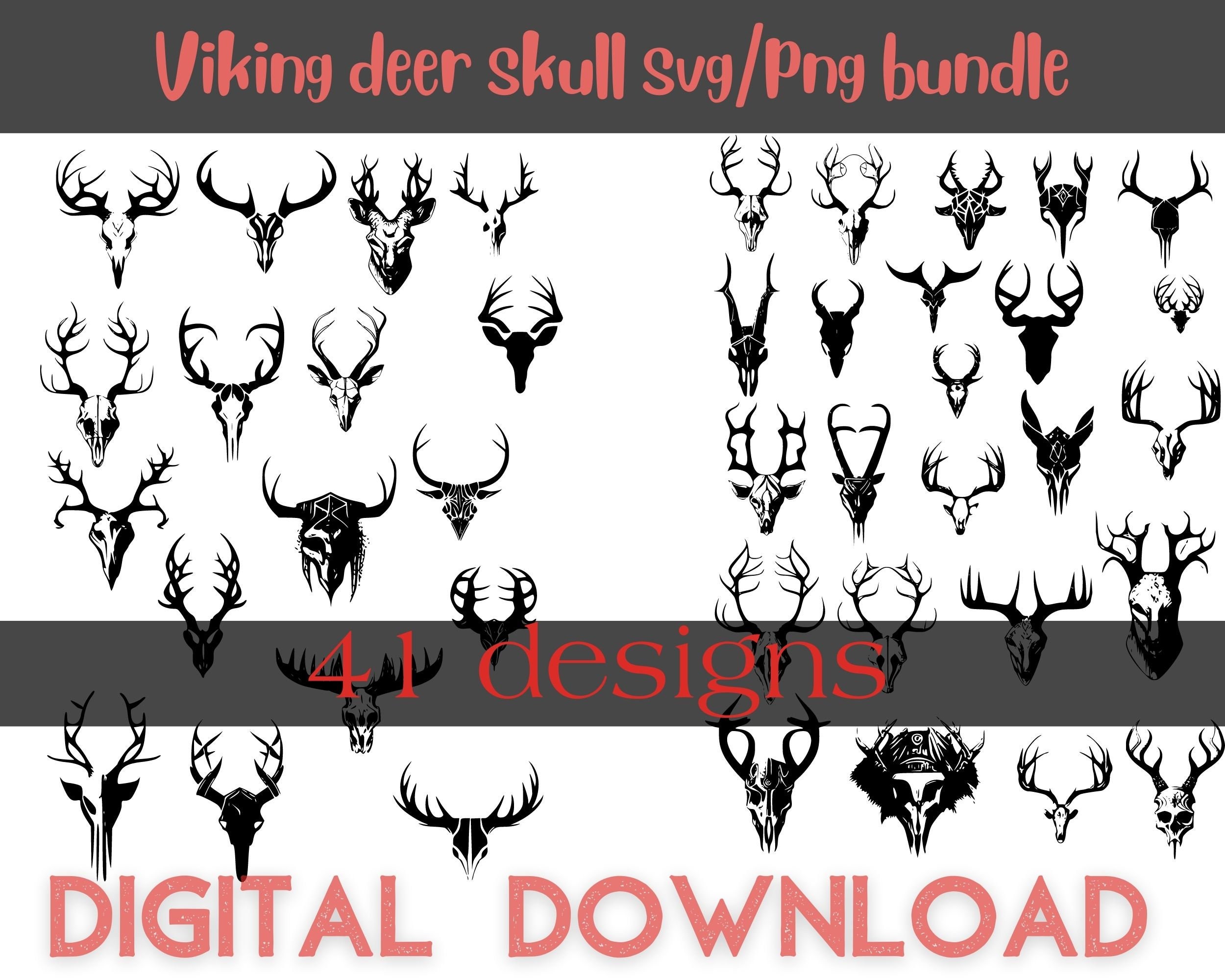 Viking Deer Skull SVG/PNG Decal Bundle, Animal Skull Clipart, Deer ...