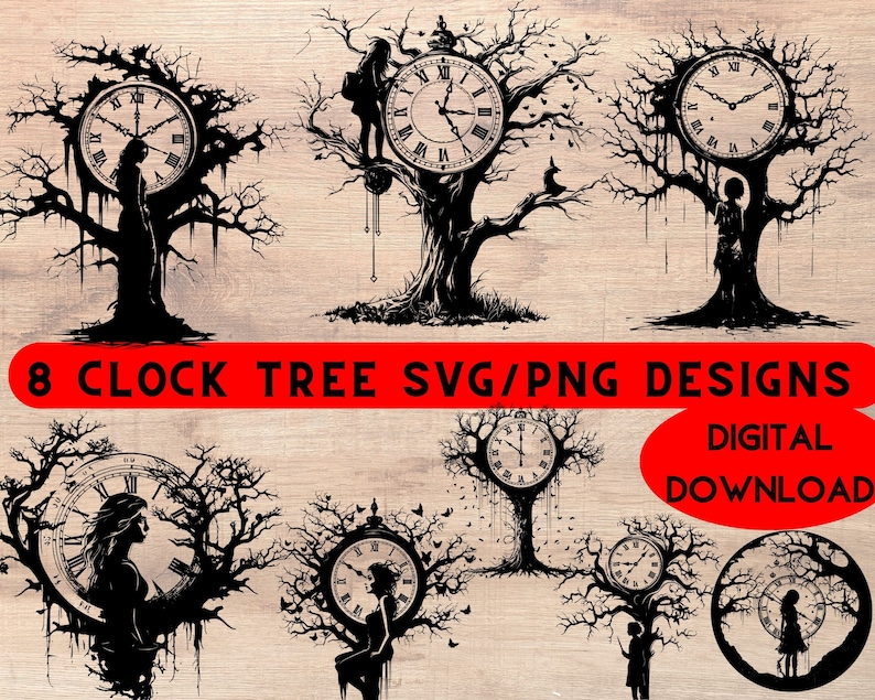 Gothic Clock Tree SVG, Halloween Tree, Tree Silhouette, Dead Tree ,goth ...