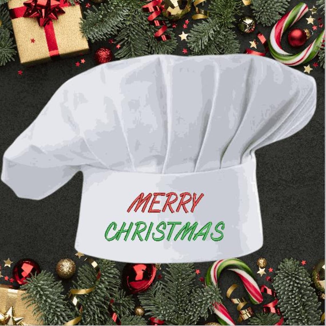 Merry Christmas Chef Hat Embroidered, Embroidered Chef Hat, Christmas ...