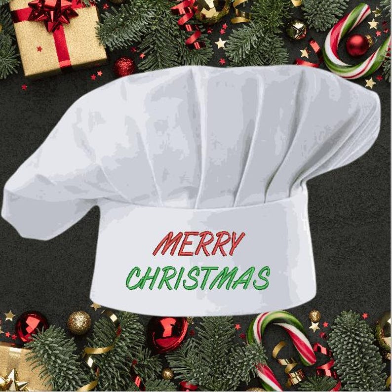 Merry Christmas Chef Hat Embroidered, Embroidered Chef Hat, Christmas ...