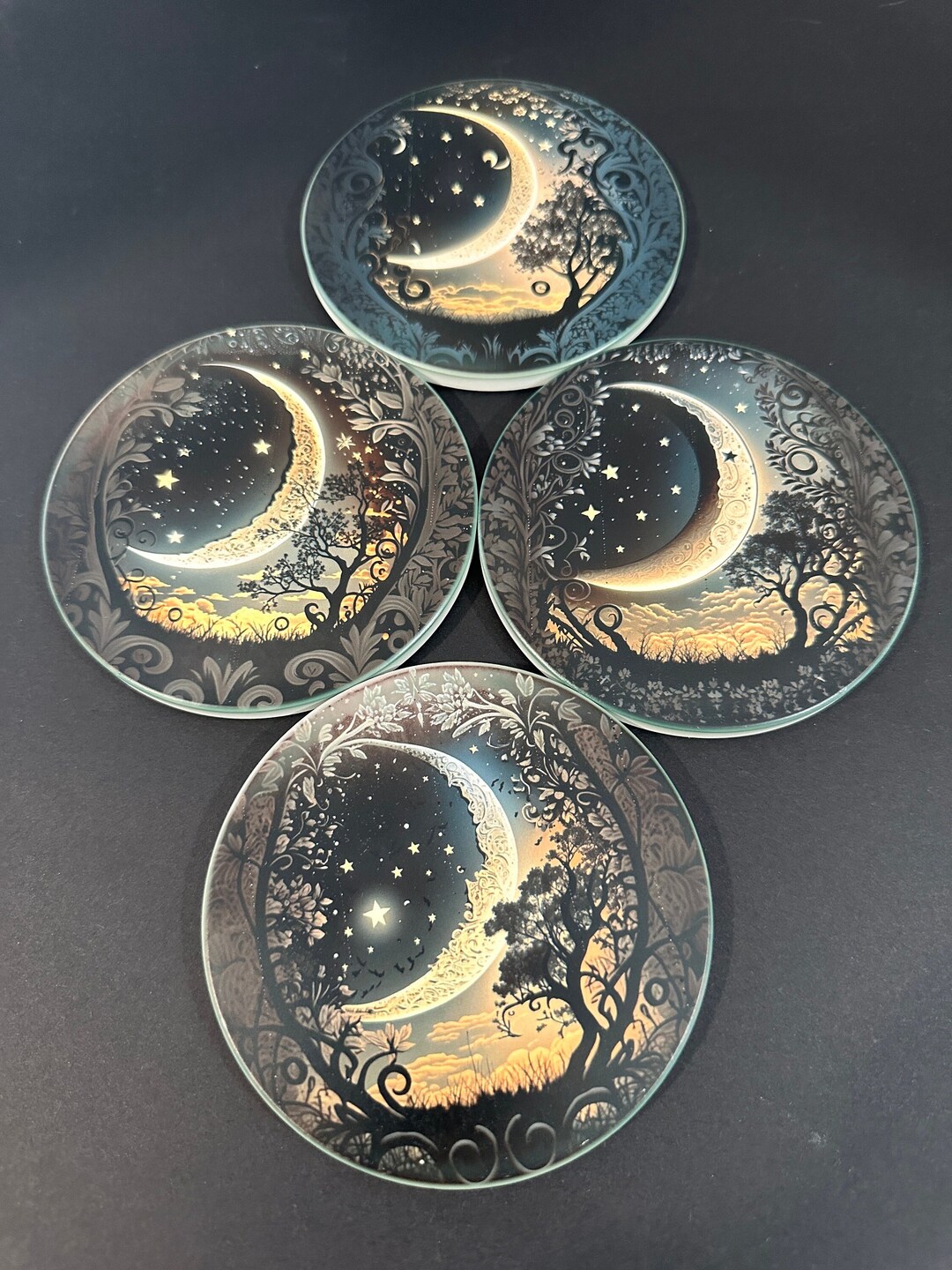 Crescent Moon 4.25 Ceramic Coasters Set of 4 - Etsy