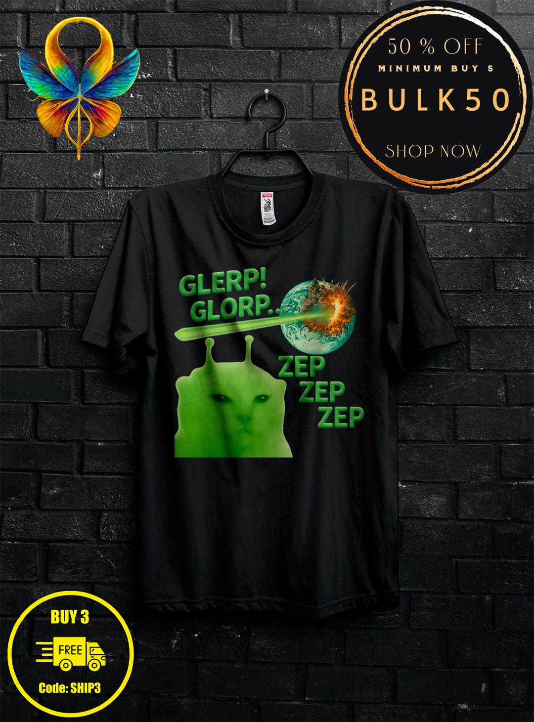 Glerp Glorp Funny Alien Funny Cat Meme Tshirt Gift for Man and Woman ...