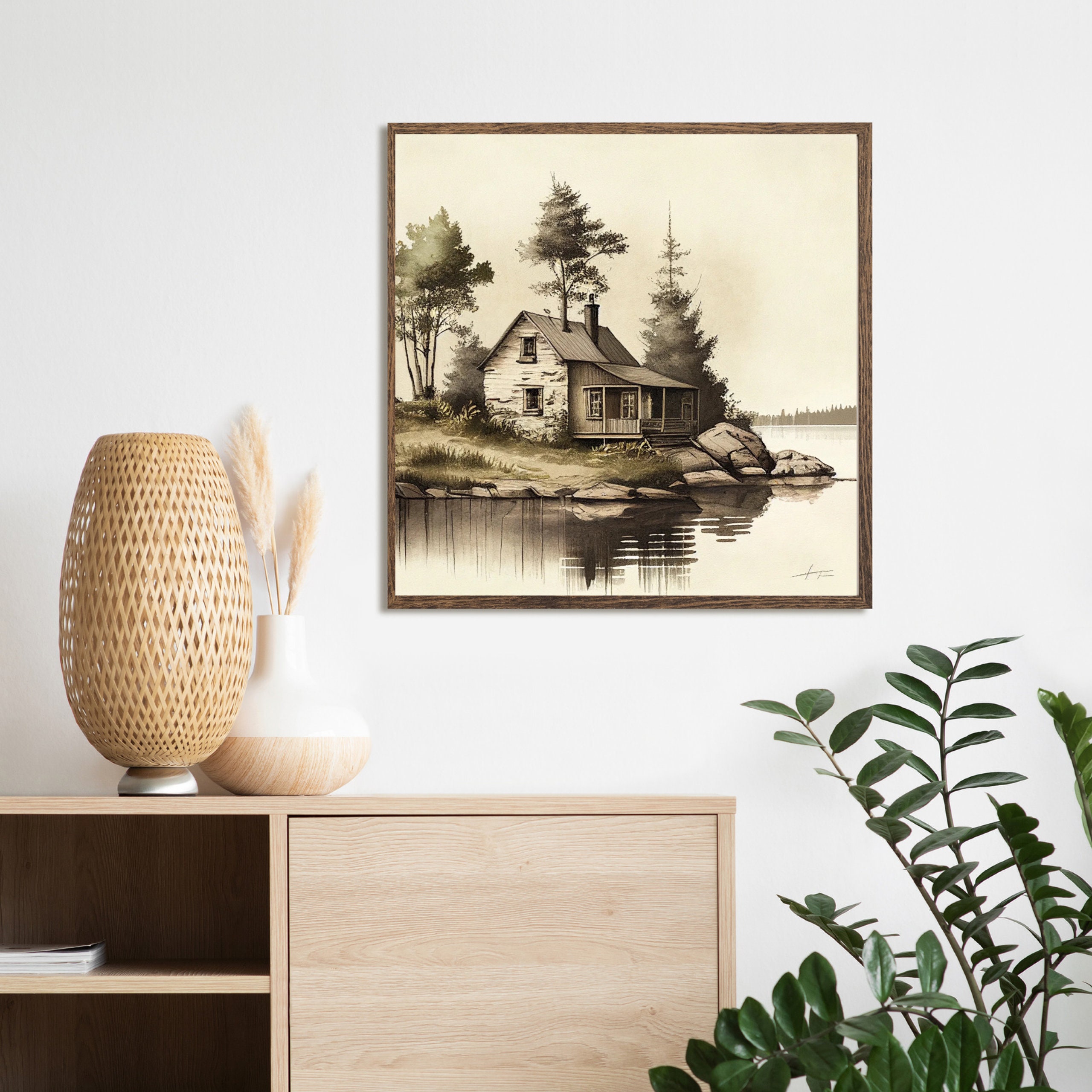 Rustic Cottage on the Lake Digital Sketch Instant Download - Etsy Canada