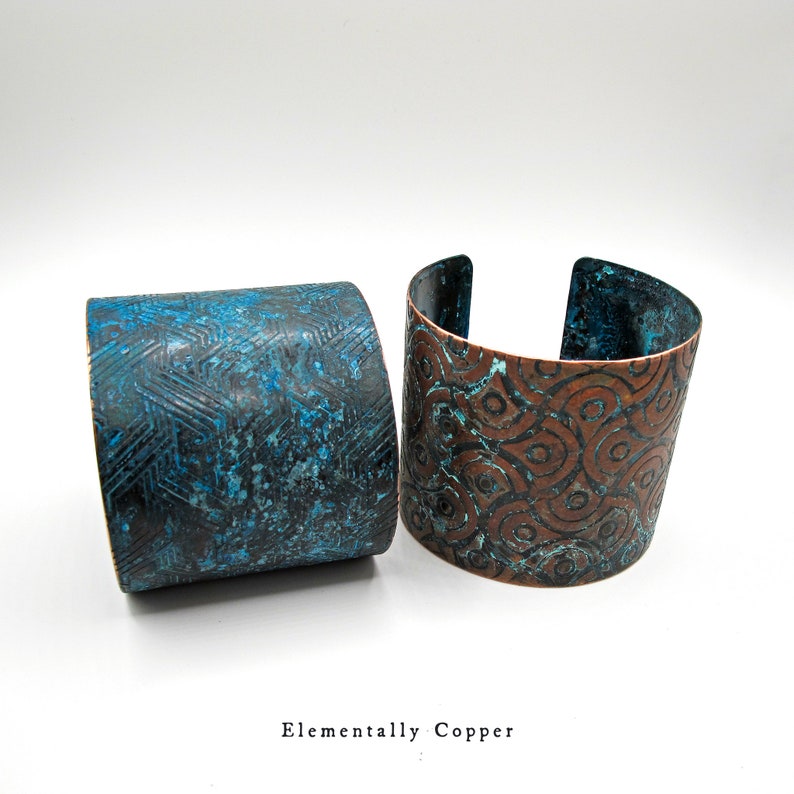 Patinated Art Deco Patterned Copper Wrist Cuffs - Etsy