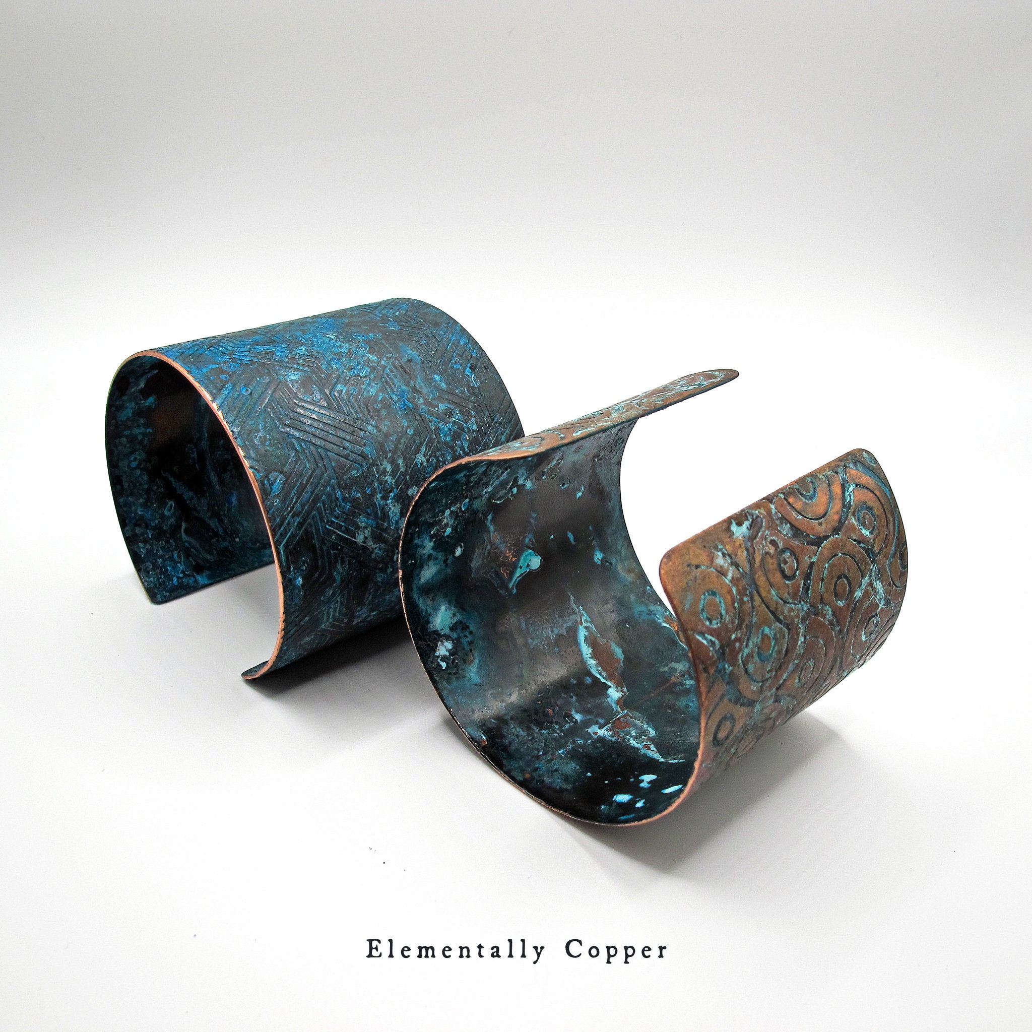 Patinated Art Deco Patterned Copper Wrist Cuffs - Etsy