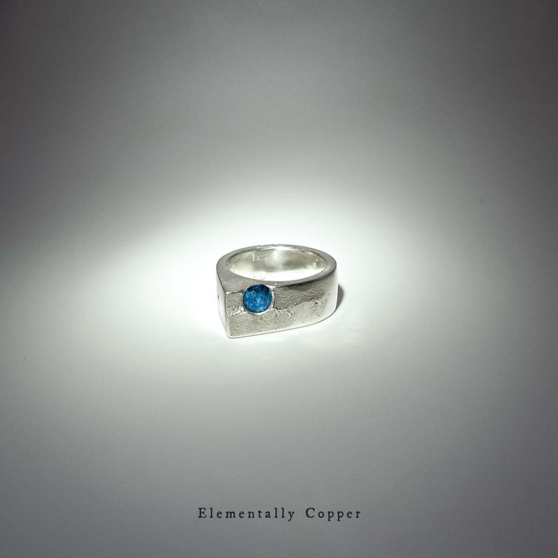 Solid Sterling Silver Sand Cast Ring With Blue Cubic Zirconia - Etsy