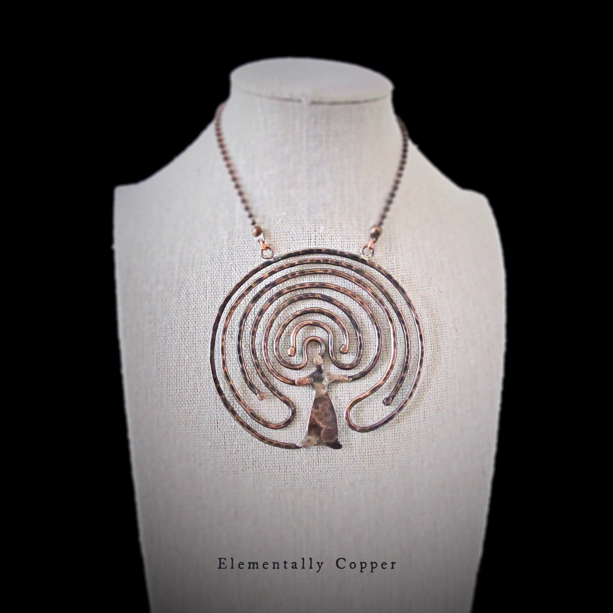 Tapuat Copper Pendant With Oxidized Copper Ball Chain - Etsy