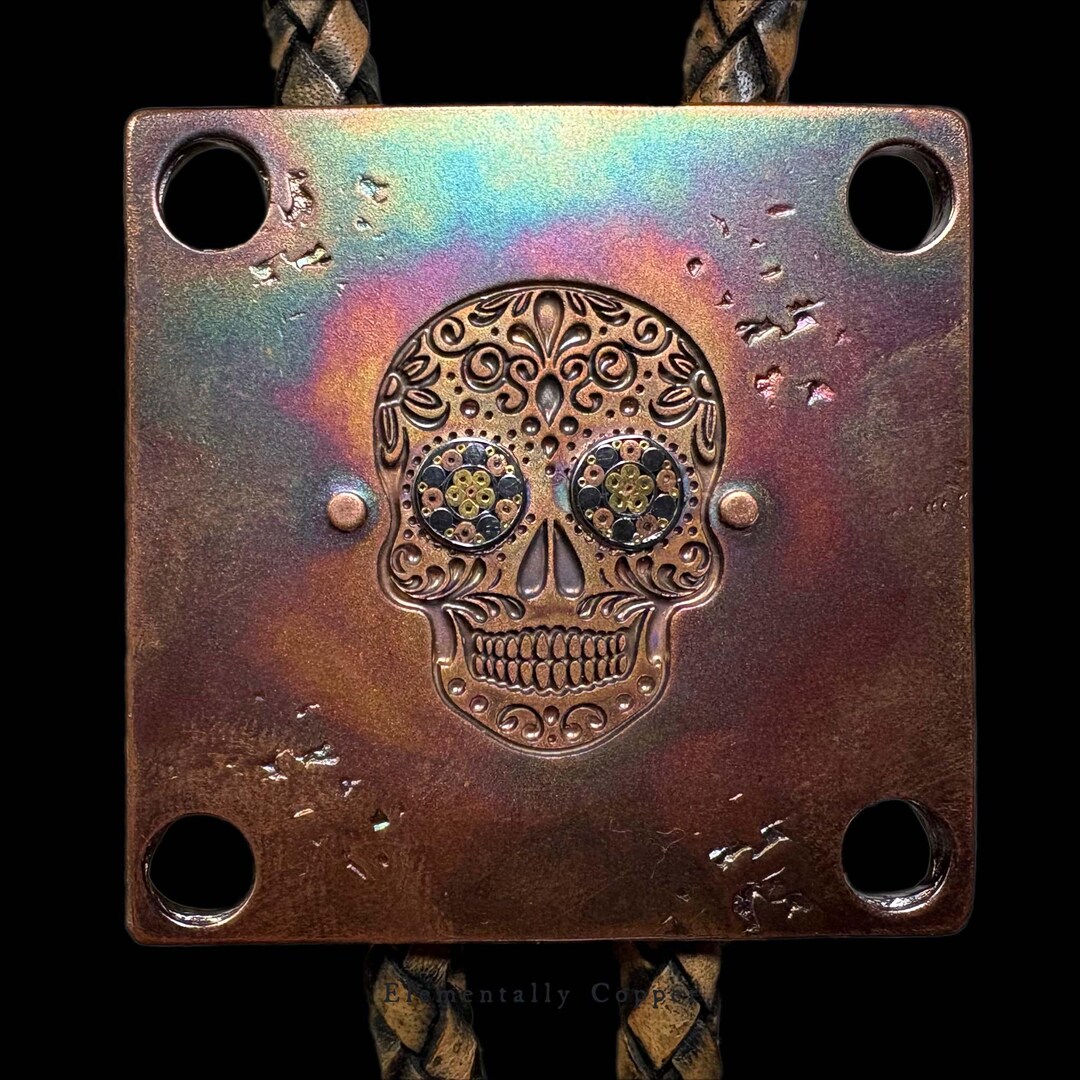Copper Bolo Tie With Engraved Sugar Skull Design - Etsy