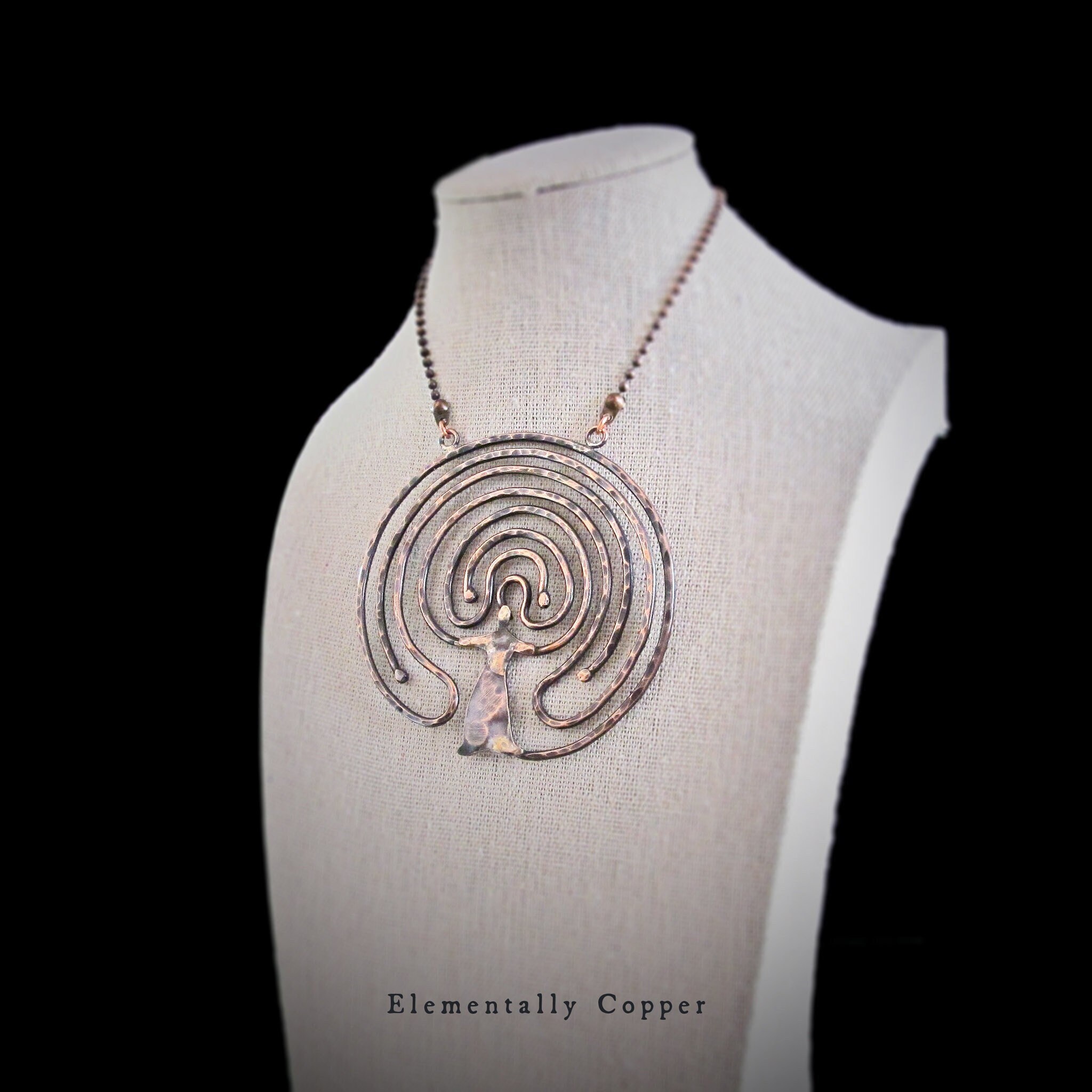 Tapuat Copper Pendant With Oxidized Copper Ball Chain - Etsy