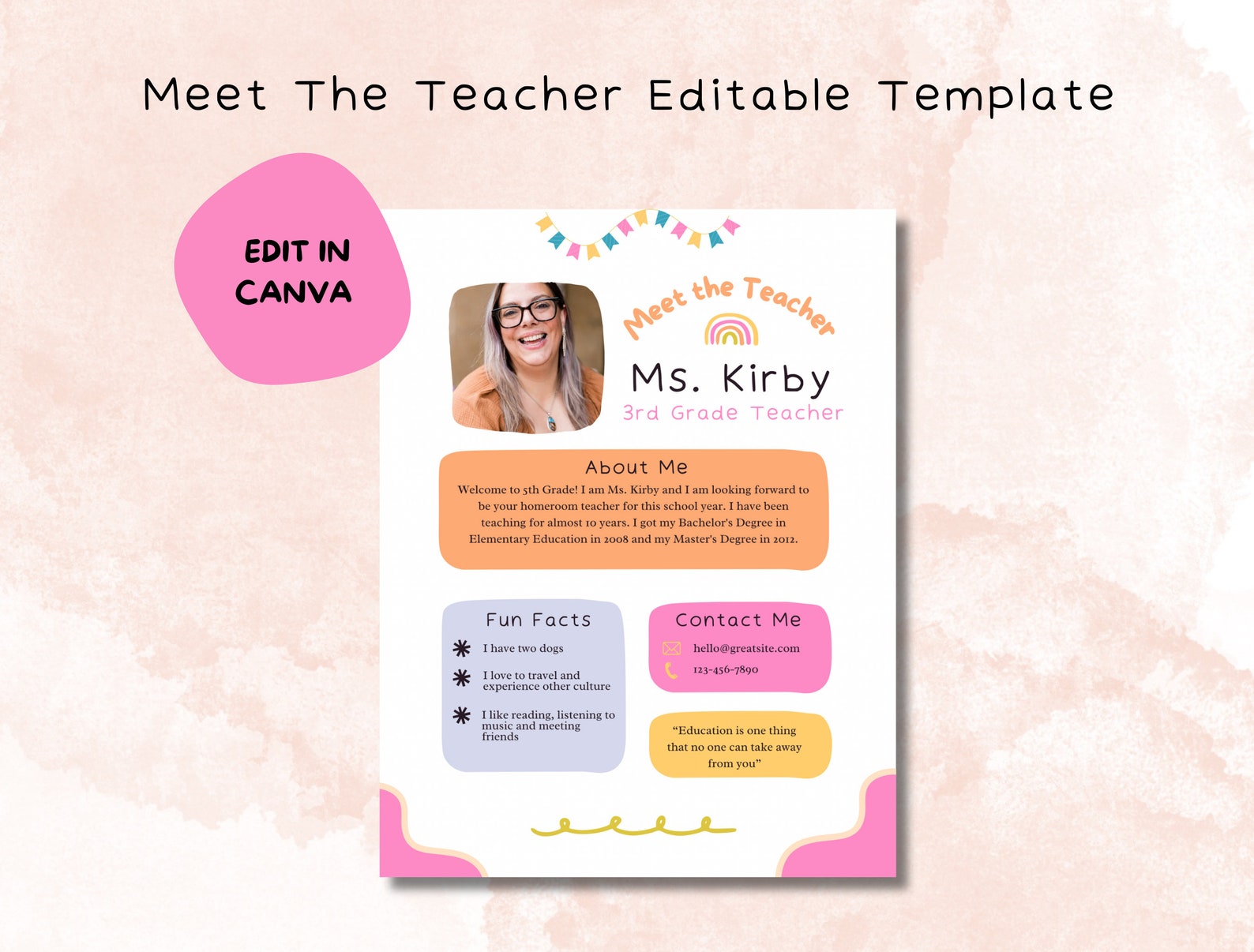 Meet the Teacher Editable Canva Template PDF Colorful - Etsy