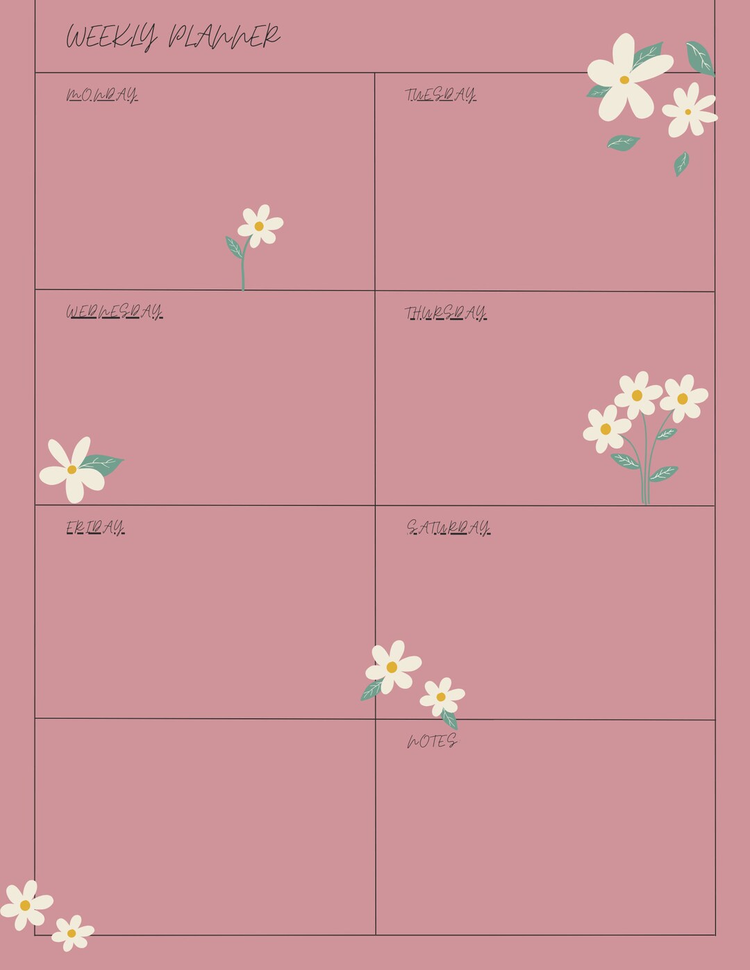 Fun Floral Weekly Schedule, Weekly Calendar, Pink Calendar, Weekly ...