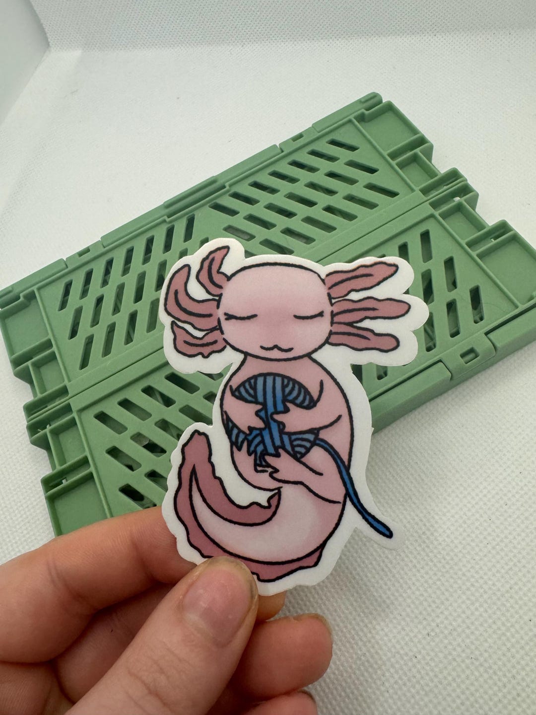 Axolotl With Yarn | Large Glossy Vinyl Waterproof and Uv Resistant ...