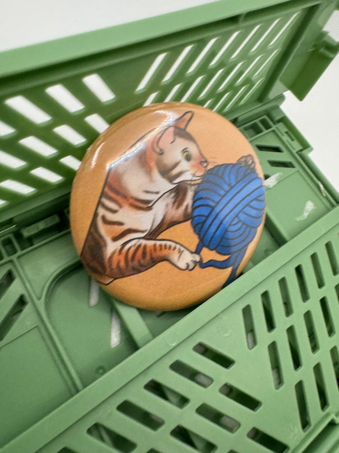 Cat Button Badge | Kitten With Yarn, Original Art - Etsy