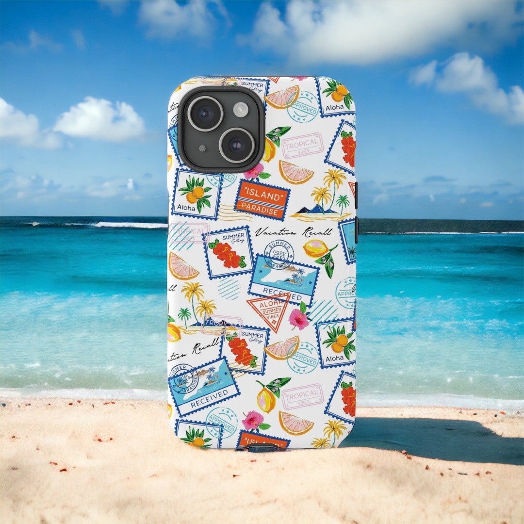 Travel Lover's Postage Stamp Tropical Aloha Tough Case, iPhone 15 ...