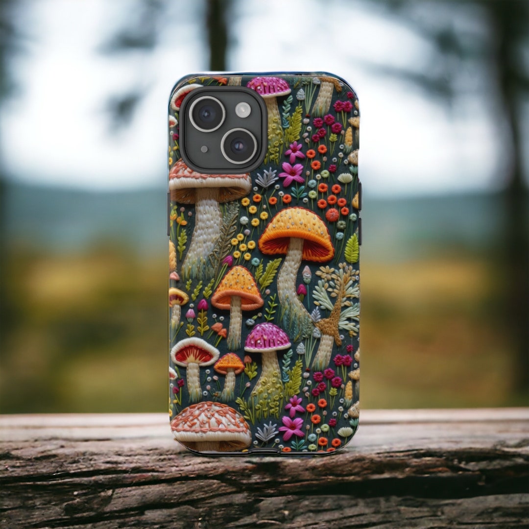 3D Illusion Embroidered Style Mushroom Phone Case for iPhone 15 ...