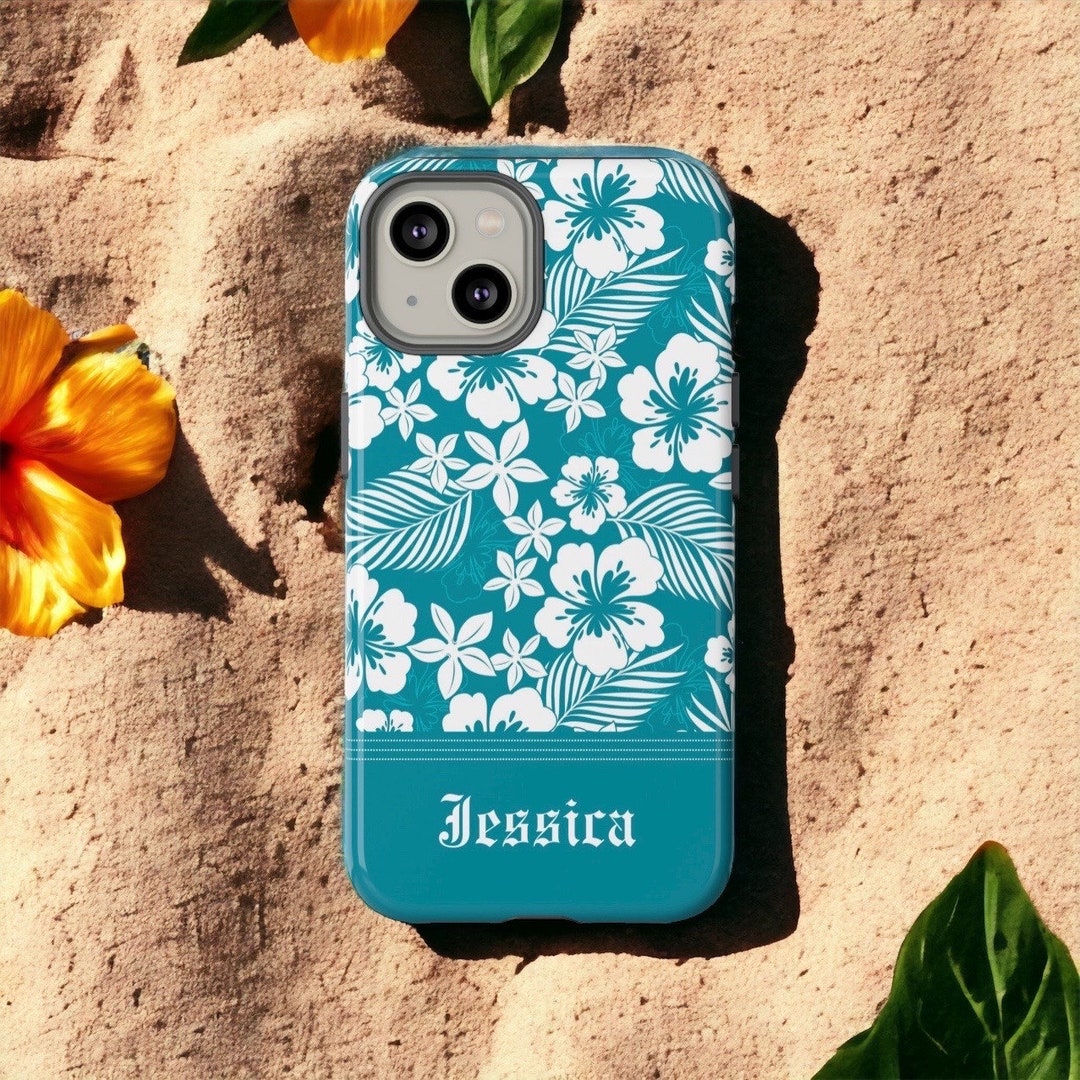Turquoise Teal Hibiscus Hawaiian Floral Custom Name Phone Case iPhone ...