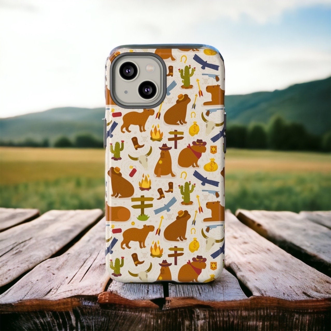 Cowboy Capybara Southwest Sheriff Print Tough Case iPhone Case, iPhone ...