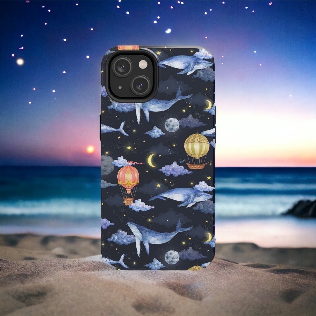 Dreaming Whales Hot Air Balloon Night Sky Glossy Tough iPhone 15 Phone ...