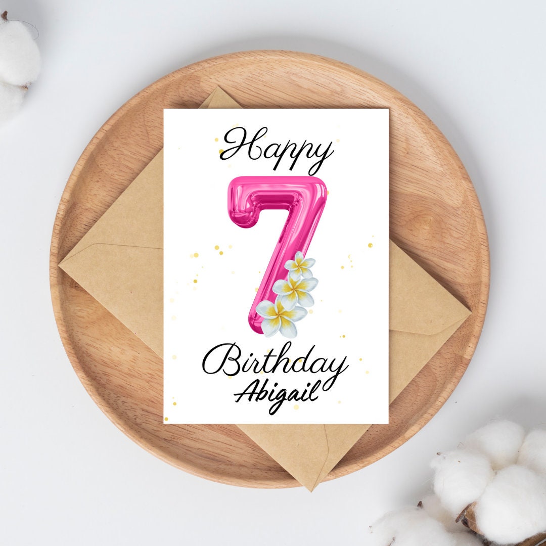 Personalised Girl 7th Birthday Card - Gift Idea Birthday Card - Gift ...