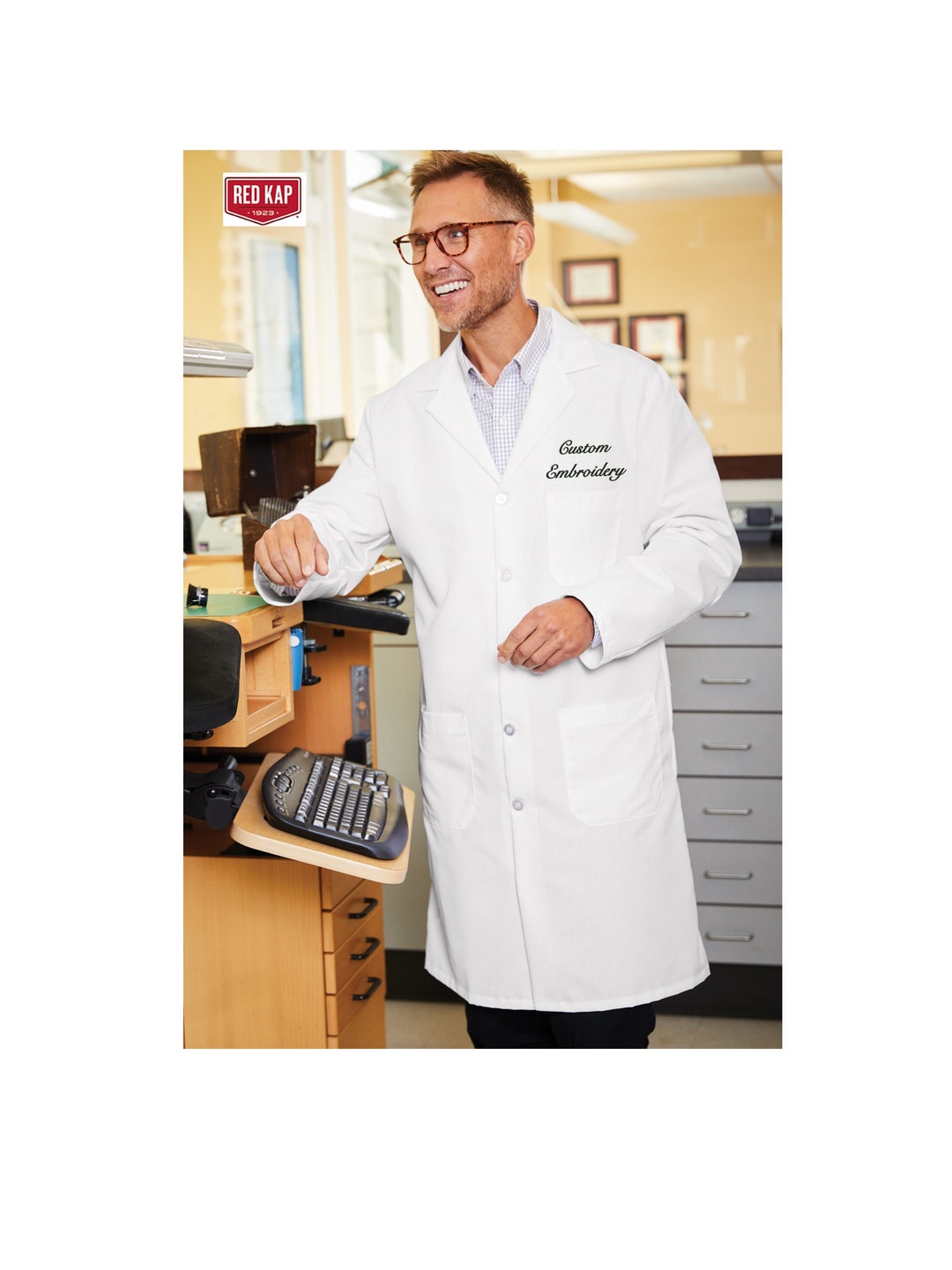 Custom Embroidered Lab Coat Red Kap® Long Laboratory Safety Wear ...