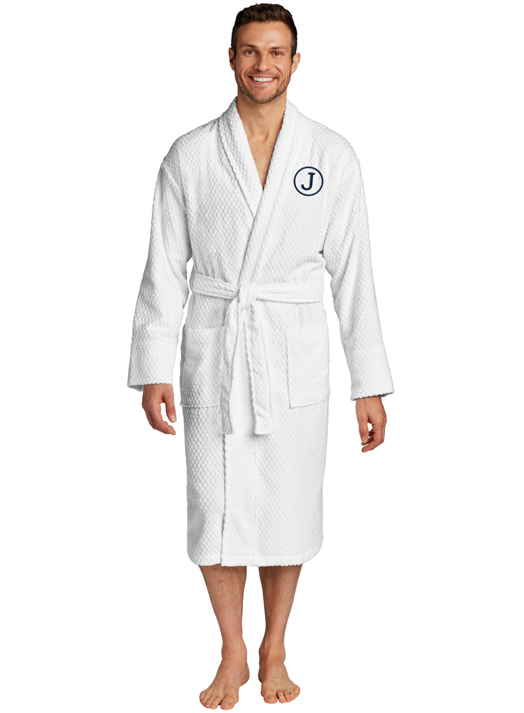 Custom Embroidered Port Authority® Checkered Terry Shawl Collar Robe ...