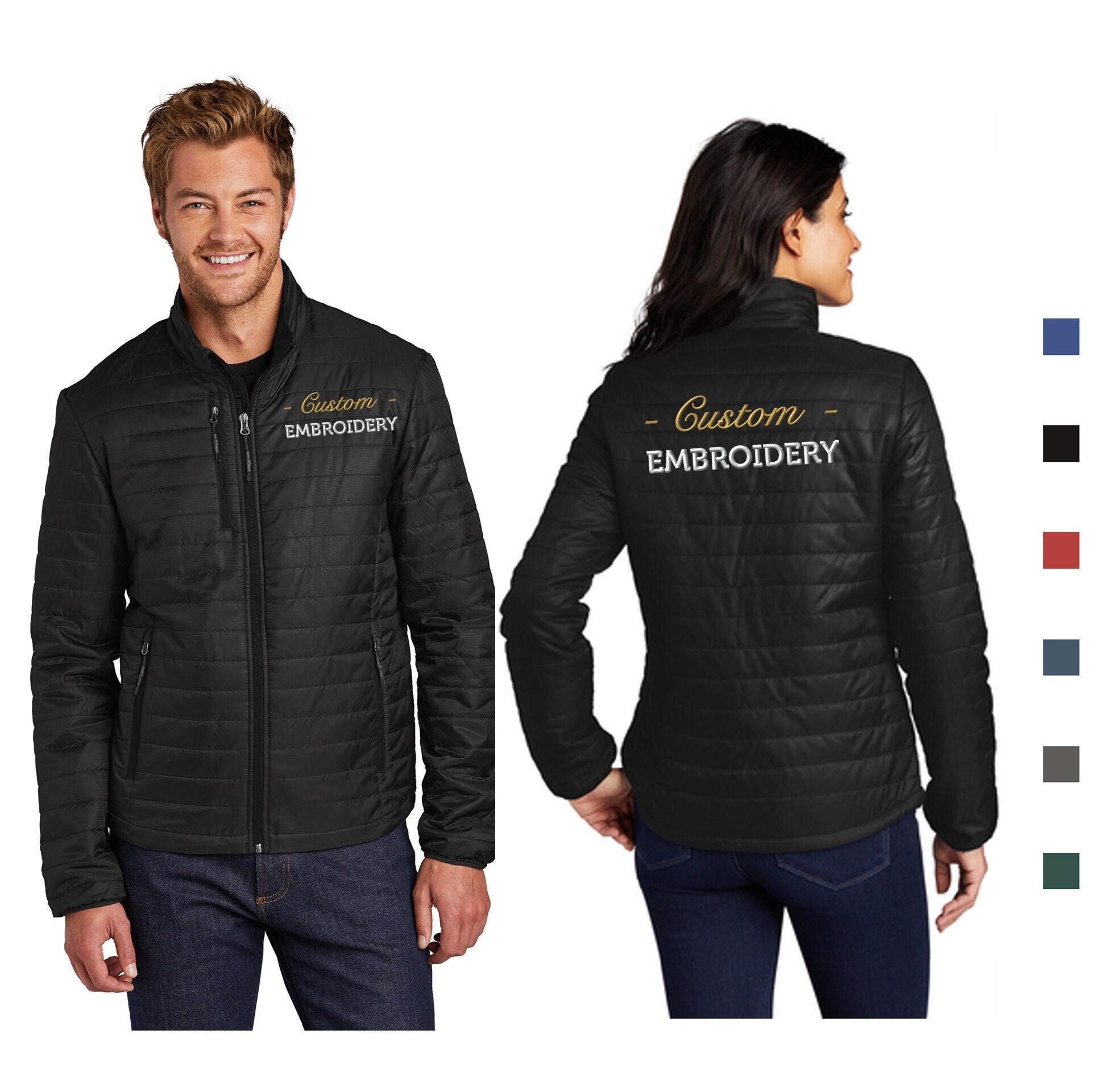 Custom Embroidered Puffy Jacket Full-zip Port Authority Jacket ...