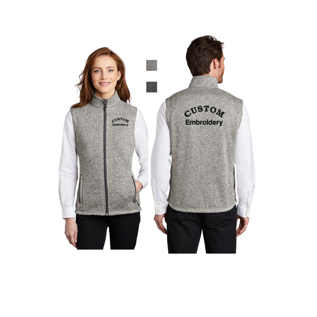 Custom Embroidered Warm Full Zip Sweater Fleece Lined Vest Business ...