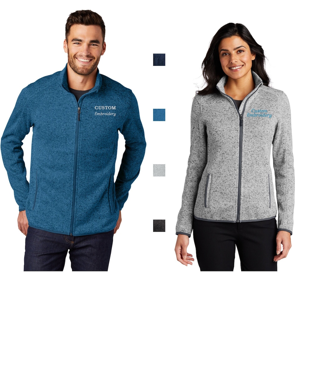 Custom Embroidered Port Authority® Sweater Fleece Jacket Business Team ...
