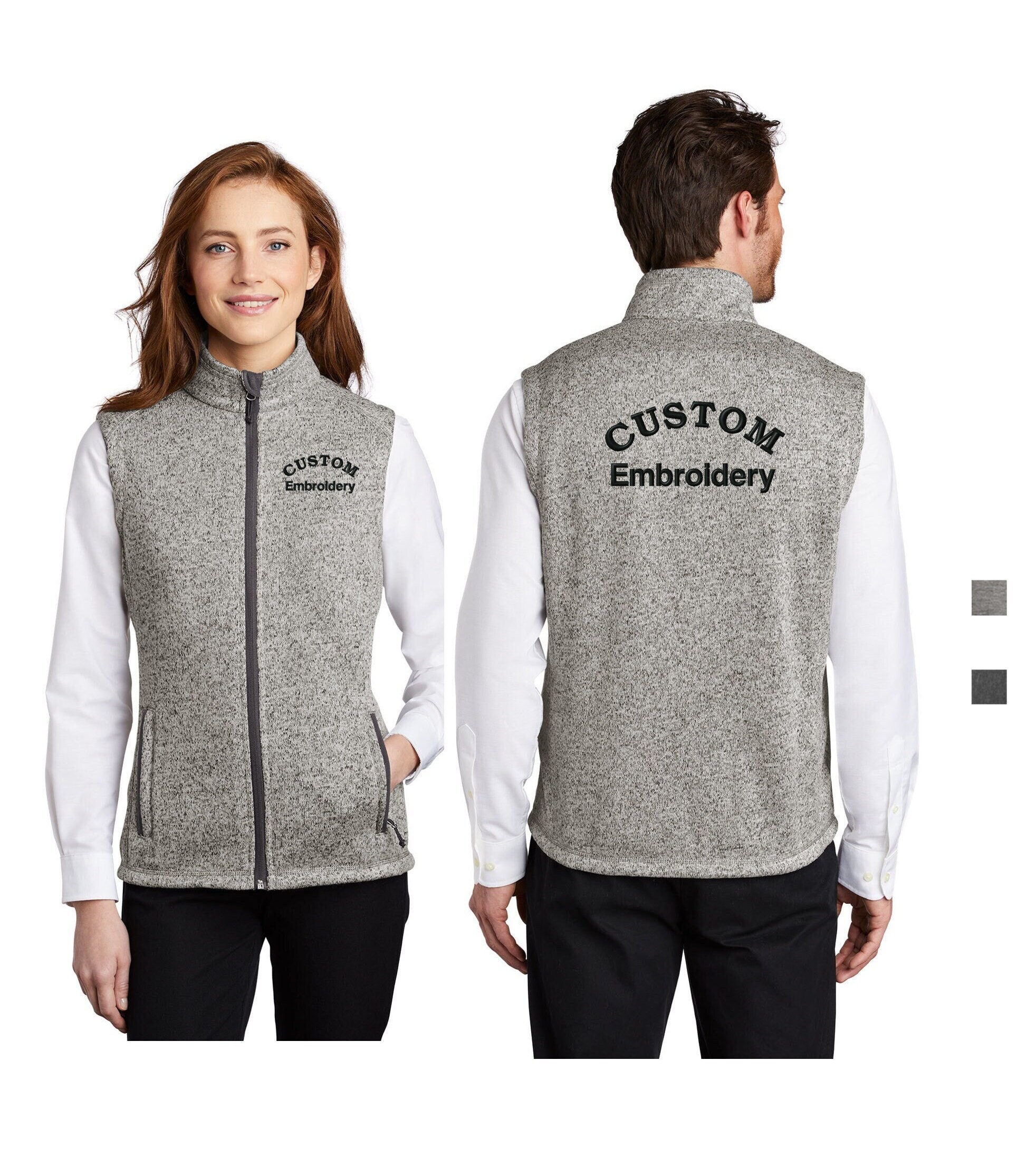 Custom Embroidered Warm Full Zip Sweater Fleece Lined Vest Business ...