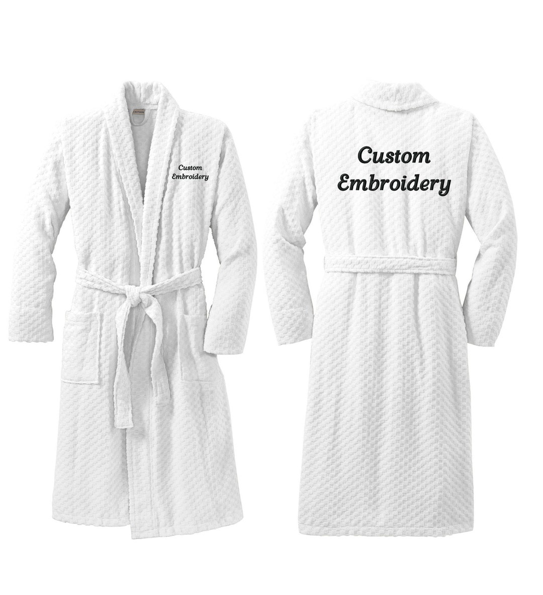 Custom Embroidered Port Authority® Checkered Terry Shawl Collar Robe ...