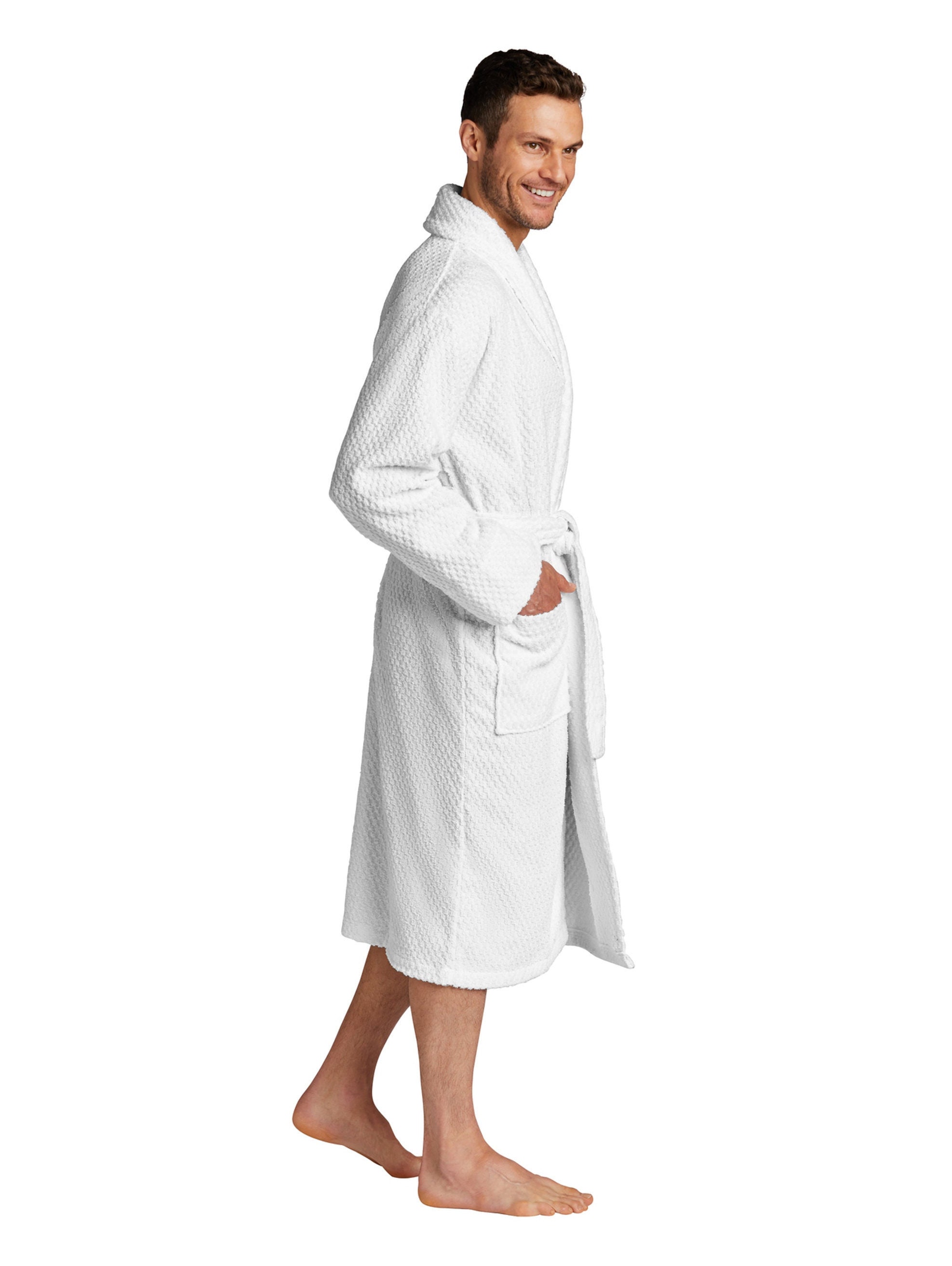 Custom Embroidered Port Authority® Checkered Terry Shawl Collar Robe ...