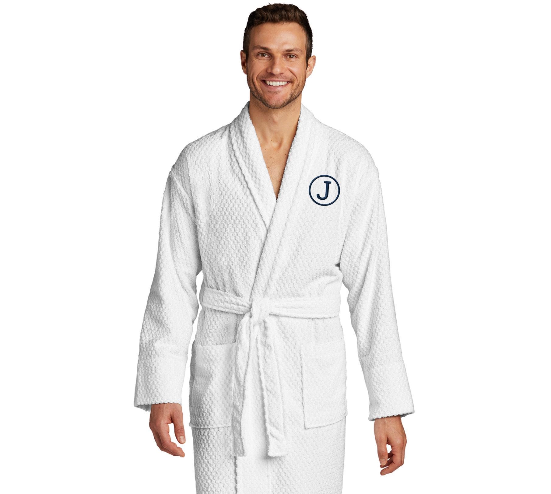 Custom Embroidered Port Authority® Checkered Terry Shawl Collar Robe ...
