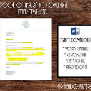 Benefits Proof of Insurance Coverage Letter customizable Template for ...