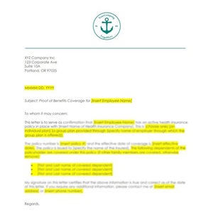 Benefits - Proof of Insurance Coverage Letter (customizable Template ...