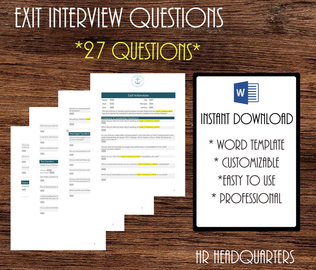 Exit Interview Questions Template (27 Question / 4 Sections) - Etsy