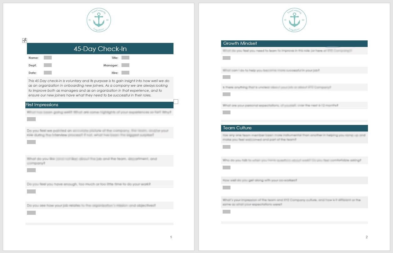 45 Day Employee Check-in or End of Probationary Period Check-in ...