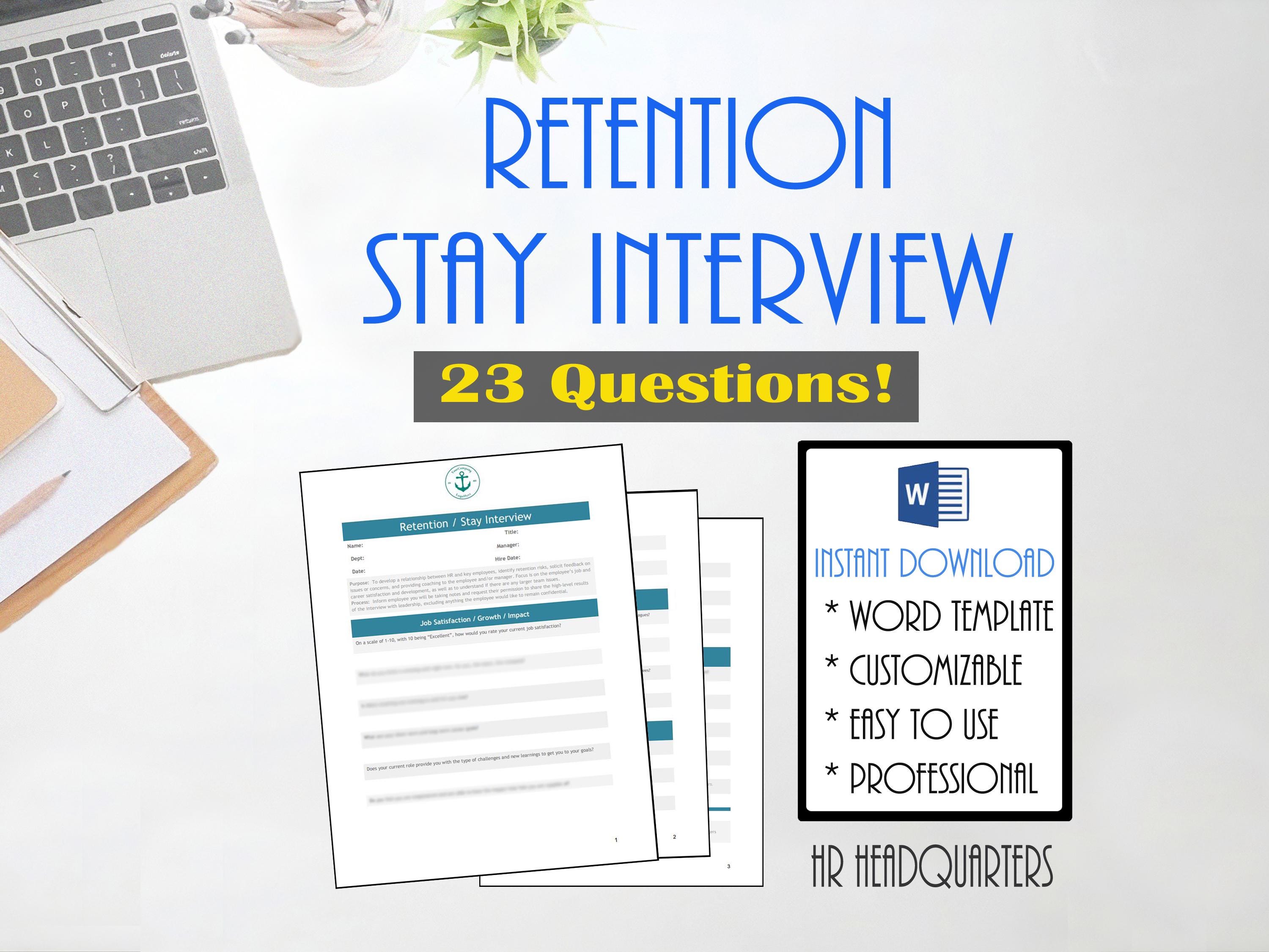 Retention / Stay Interview Template for Managers or HR - Customizable ...