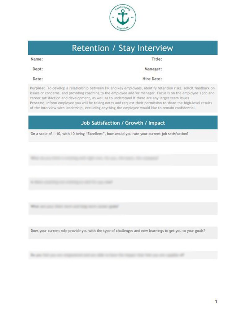 Retention / Stay Interview Template for Managers or HR - Customizable ...
