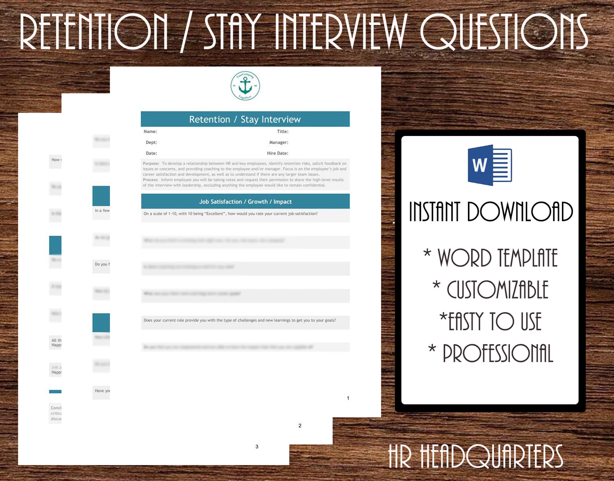 Retention / Stay Interview Template for Managers or HR - Customizable ...
