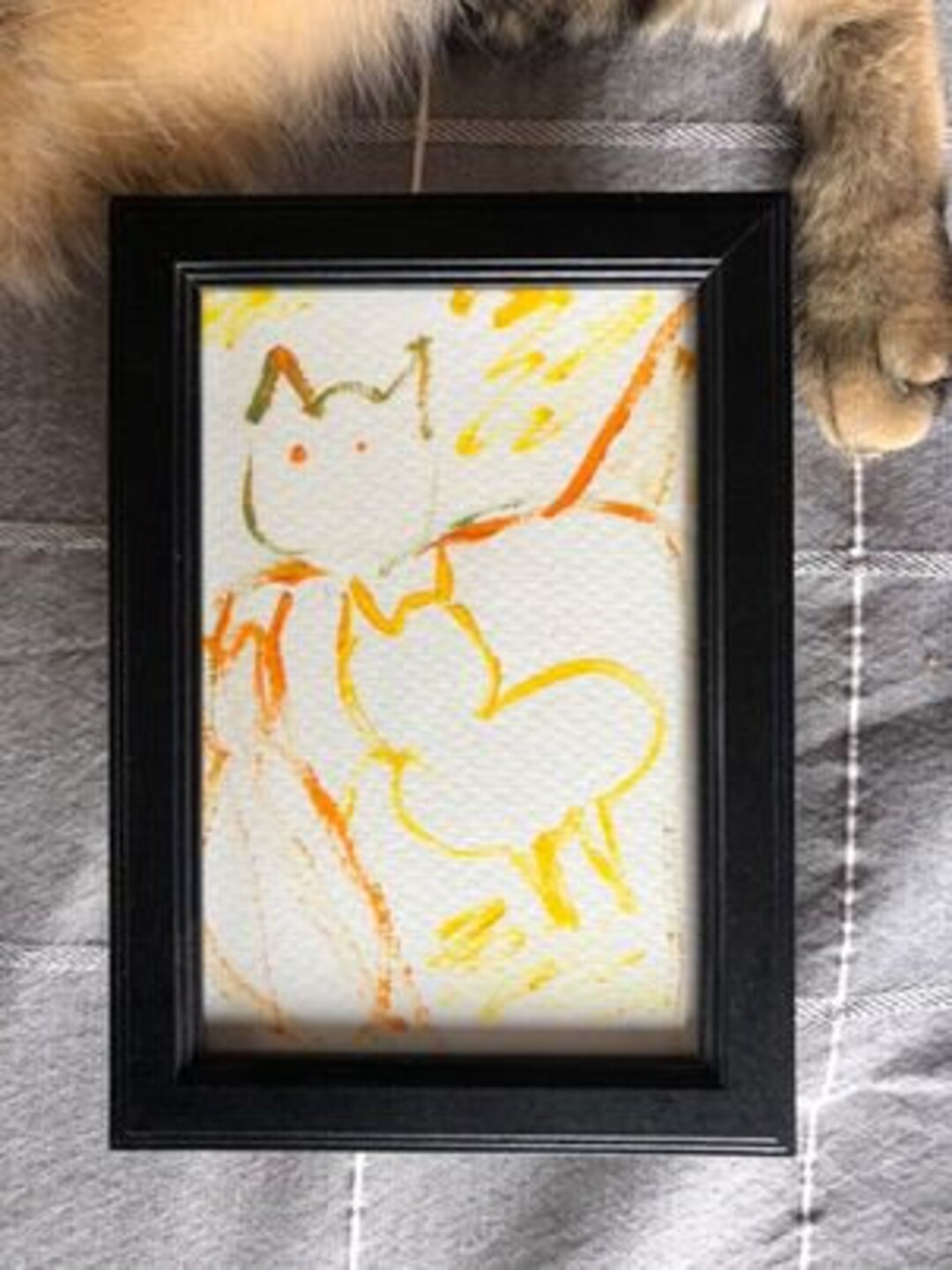 Orange Cat Art, Abstract Cat Painting Wall Art, Cute Cat Wall Decor ...